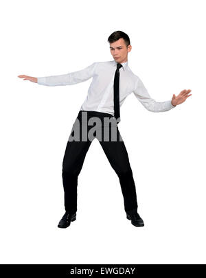 Isolated business man dodge position Stock Photo - Alamy
