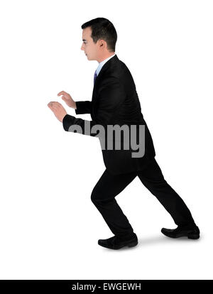 Isolated business man push something Stock Photo - Alamy