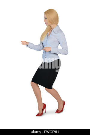 Isolated business woman pull something Stock Photo - Alamy