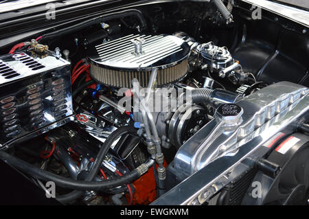 hot rod small block chevy chevrolet v8 engine in a hotrod with flame ...