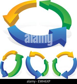Lifecycle circulation icon set with 4, 5, 6, 7, 8 arrows. Thick parts spin infograph. Navy steel ...