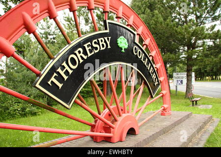 Pit wheel at entrance to Thoresby Colliery near village of Edwinstowe ...