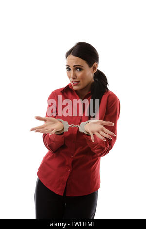 unhappy woman chained up in handcuffs Stock Photo - Alamy