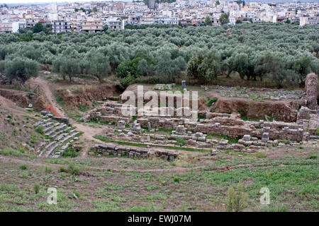 The remains of the Amphitheatre of Ancient Sparta, with the modern town ...