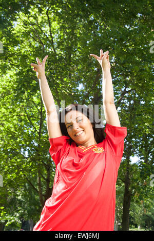 Passionate Spain Football Fan Celebrating FIFA World Cup Victory Stock ...