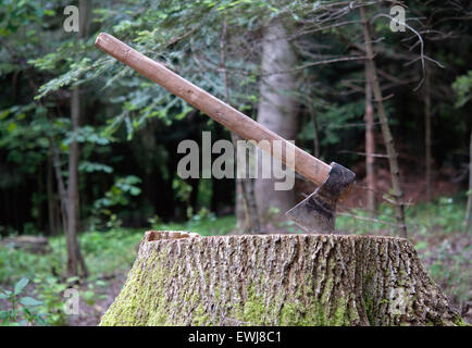 Axe carved in tree stump. South Tyrol, Italy Stock Photo - Alamy