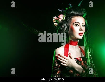 Girl dressed in costume for a Kabuki performance at Furukawa Stock ...