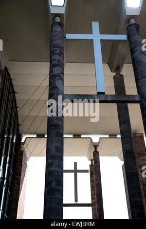 A cross high in the structure of Coventry Cathedral, West Midlands, UK ...