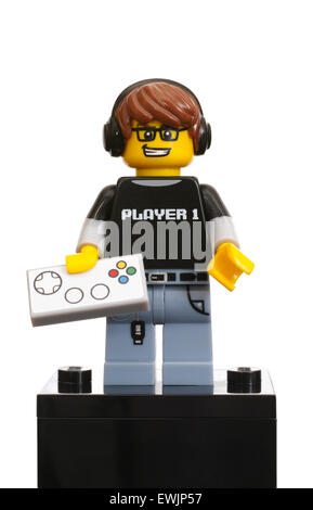 Lego Video Game Guy minifigure (player 1) at his table with computer ...