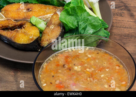 Fermented fish spicy dip (Nam Prik Pla-ra as Thai pronunciation) with ...