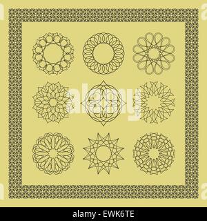 Guilloche stamp set, elements for certificate, diploma, voucher, and ...