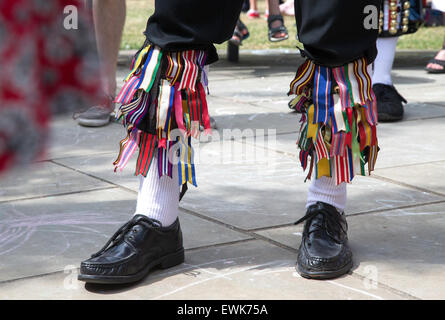 Morris dancers with bells on their legs at the Blists Hill Victorian ...