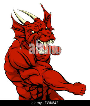 A mean looking red dragon mascot character, could be a Welsh dragon or ...