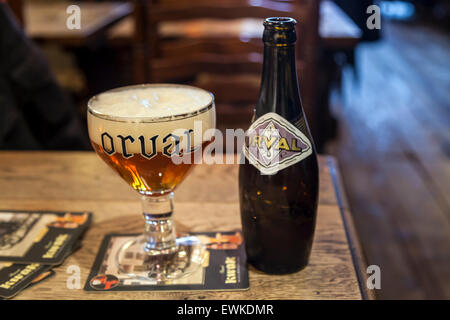 Bottle and glass of Orval trappist beer Belgium Stock Photo - Alamy