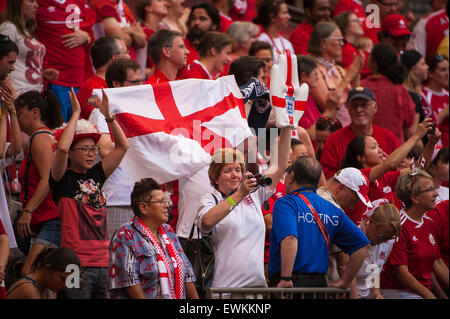 Spectators react following the World Cup Group A soccer match between ...