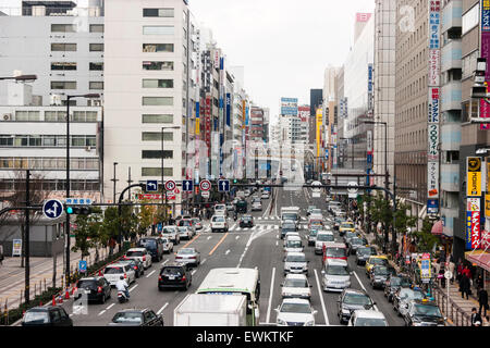Overhead shot of main six lane road outside Yodobashi Cameras and the ...