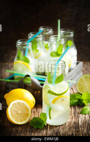 Homemade lemonade in glass bottle, summer healthy drink concept ...