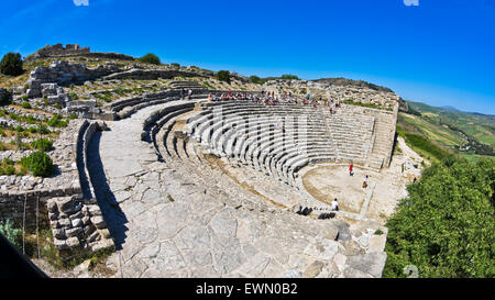The ancient Greek Theater at Segesta Archaeological Park, Sicily Stock ...