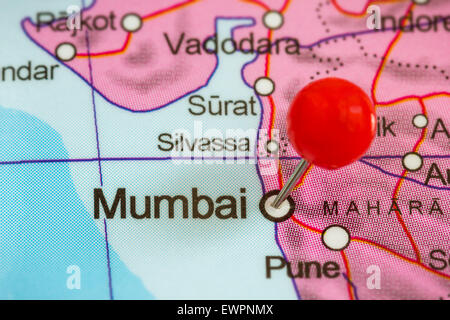 Close up of atlas map of Mumbai, India which was formerly known as ...