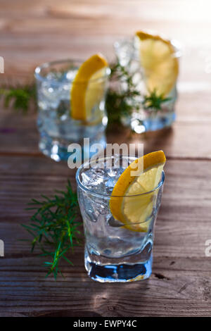 Vertical shot of a glass of fresh gin and tonic with cucumber on the ...