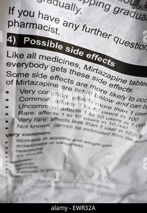 Information leaflet about prescription medicine side-effects Stock ...