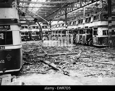 Birmingham Blitz during the Second World War. Damage to Hockley bus ...