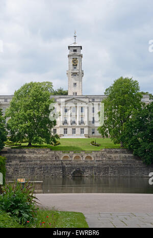 Nottingham University Portland building with clock tower against blue ...