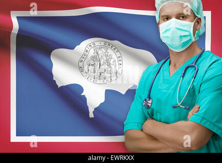 Surgeon with USA states flags on background - New Jersey Stock Photo ...
