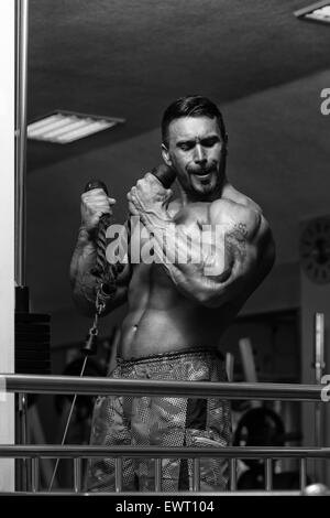 Mexican Bodybuilder Doing Heavy Weight Exercise For Triceps Stock Photo ...