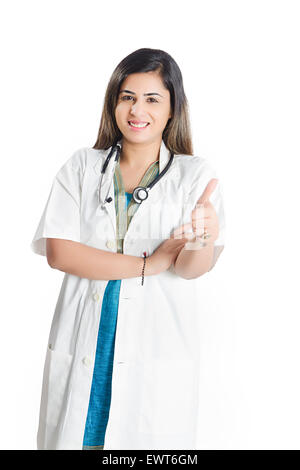 Indian doctor's hand showing thumb up positive gesture on flag of India ...