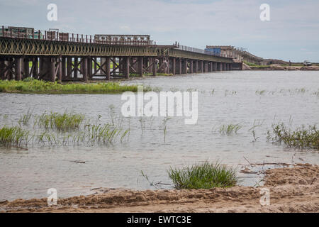 Chinese Bridge construction across the Zambezi Floodplain, Zambia ...