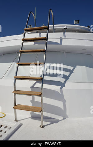 White Cruise Ship Staircase - wooden steps and wooden railings Stock ...