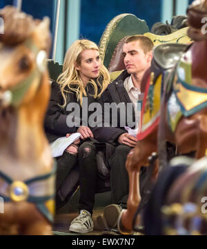 Emma Roberts and Dave Franco film a scene on a carousel for their new ...