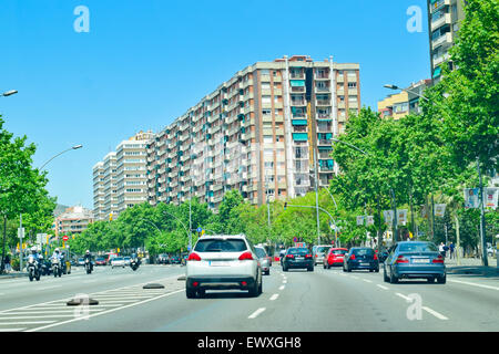 Barcelona Meridiana avenue buildings cars house windows main avenue ...