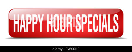 happy hour red square 3d realistic isolated web button Stock Photo - Alamy