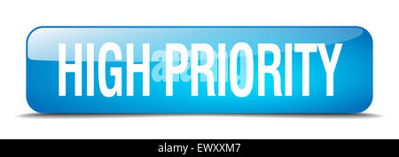 priority blue square 3d realistic isolated web button Stock Photo - Alamy