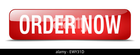 Order now red 3d square button isolated on white Stock Photo - Alamy