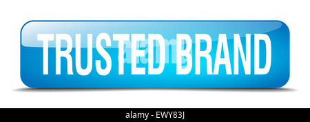 Trusted brand blue 3d realistic square isolated button Stock Photo - Alamy
