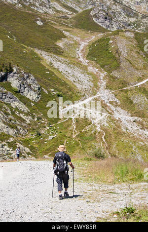 Summer hiking above Chamonix Mont Blanc valley, France. Mont Blanc ...