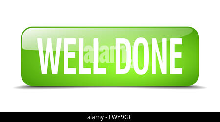 Well done green 3d realistic square isolated button Stock Photo - Alamy