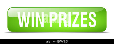 Win prizes green 3d realistic square isolated button Stock Photo - Alamy