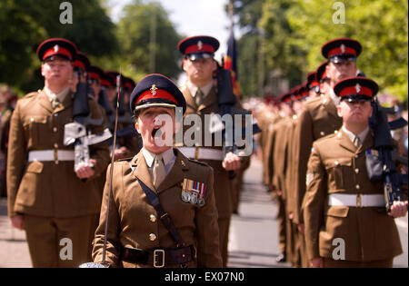 Female soldiers marching during a military parade. Cajamarca, Peru ...