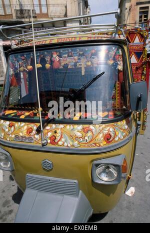 Ape Piaggio vans painted with typical decorations of Sicilian popular ...