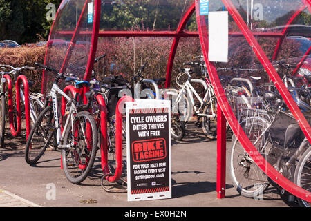 Cycle owners deter thieves with free bike tagging sign at bike park at ...