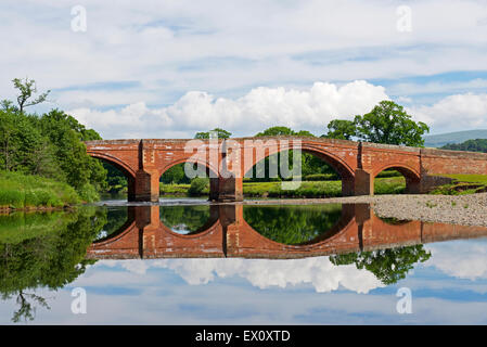 Sandstone bridge over the River Eden near Lazonby, Eden Valley, Cumbria ...