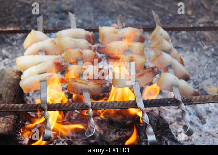 tasty fried pieces of lard cooking on the fire Stock Photo - Alamy