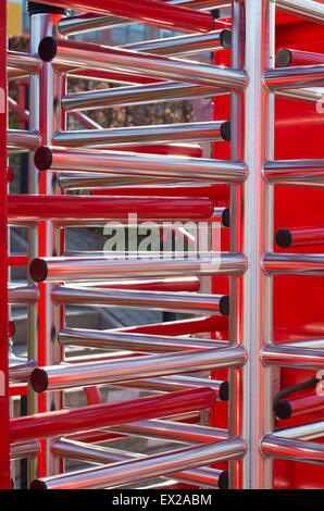 metal security gate to a football stadium, signs Stock Photo - Alamy