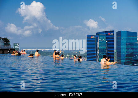 Chilling at the MBS Infinity pool and enjoying the city skyline Stock ...
