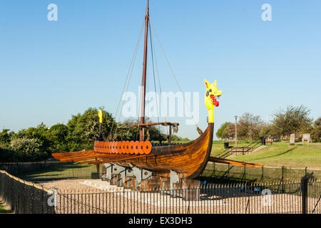 England, Ramsgate. The Hugin, a reconstructed Viking Long Boat on it's ...