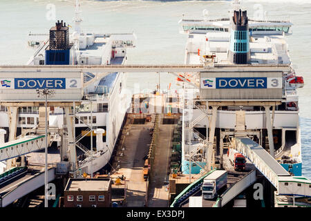 England, Dover, port. Two Car Ferries, one, DFDS docking at Dover Stock ...